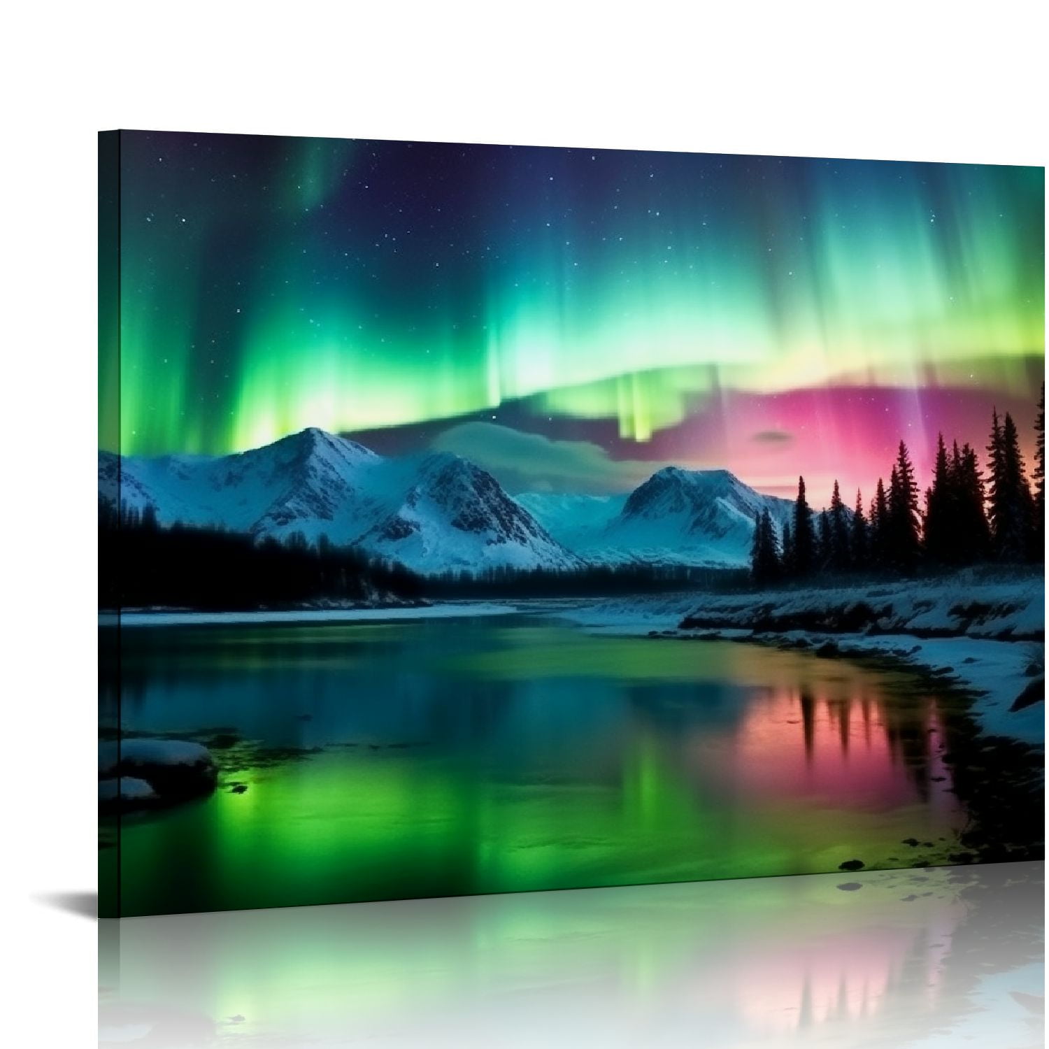 GOSMITH Nature Landscape Aurora Borealis Artwork Painting Blue Green ...