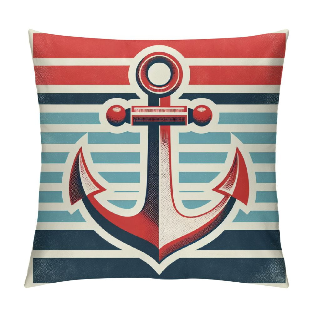 Leisuo Nautical Anchor Throw Pillow Covers Navy with Red Ocean Coastal ...