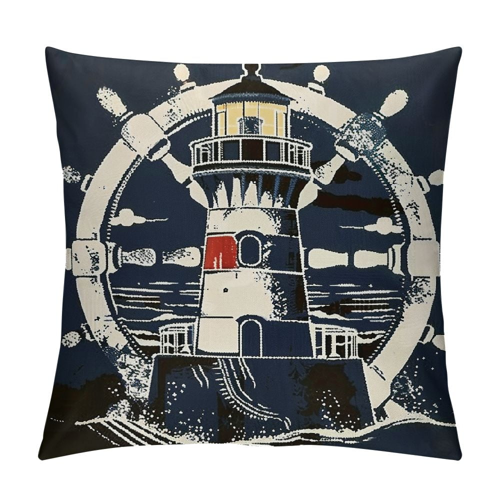 GOSMITH Nautical Decorative Throw Pillow Covers, Soft Lighthouse Rudder ...