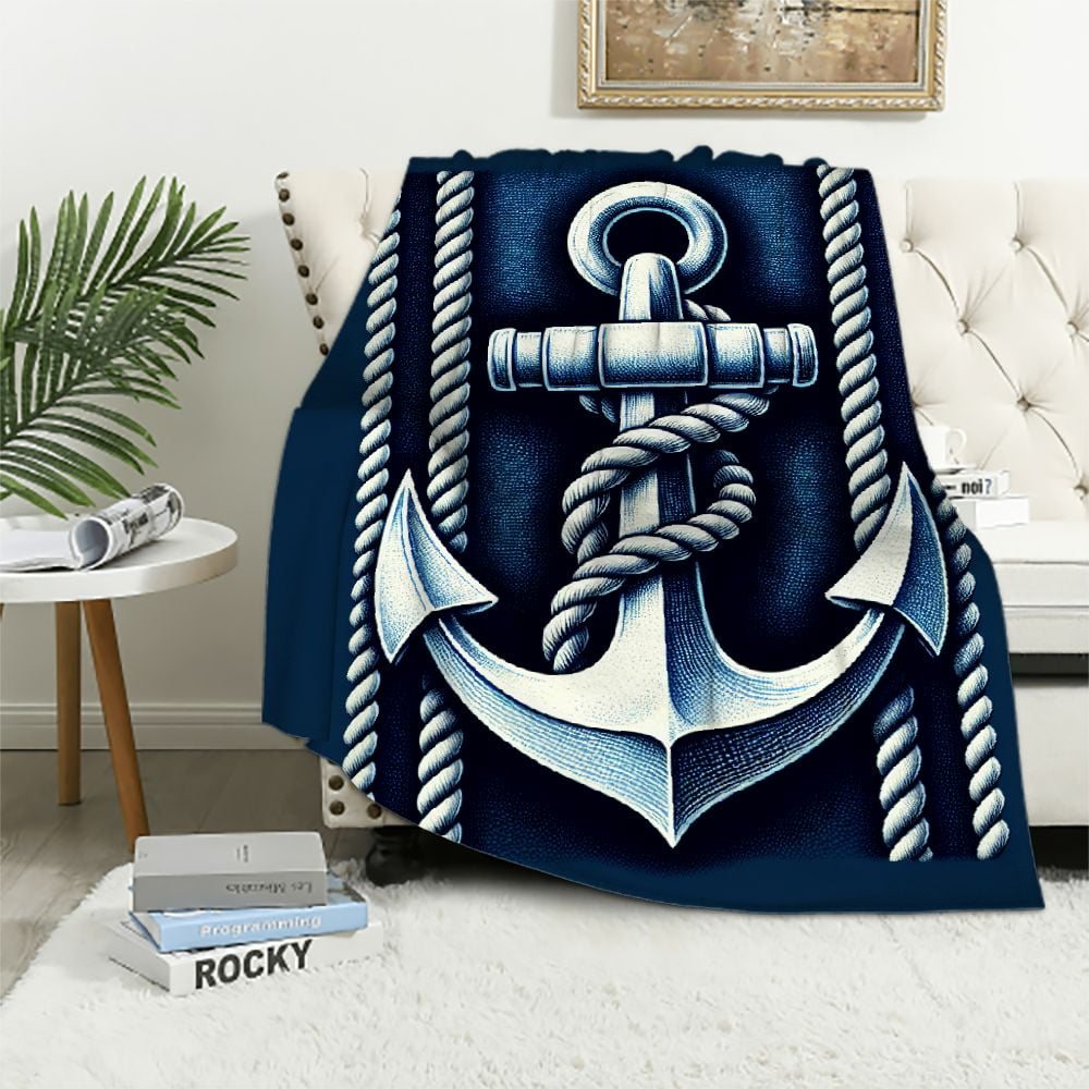 GOSMITH Nautical Sailing Navy Blue with Anchor Compass Pattern ...