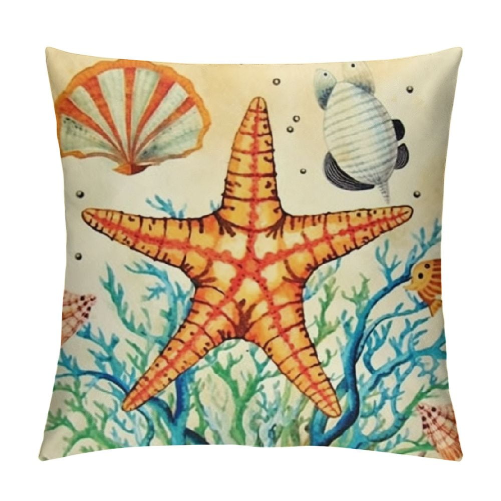 GOSMITH Ocean Theme Coastal Pillowcases Sea Turtle-Sea Horse-Seashell ...