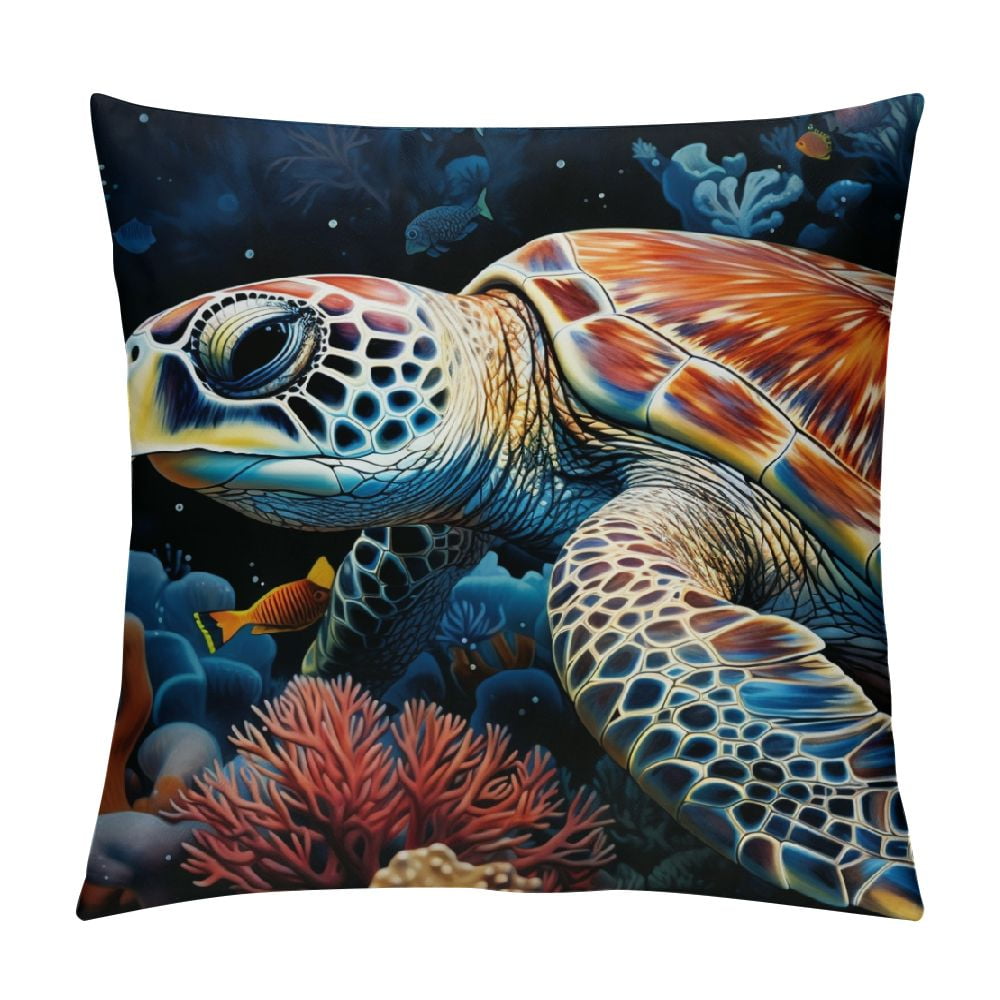 GOSMITH Ocean Theme Coastal Pillowcases Sea Turtle-Sea Horse-Seashell ...
