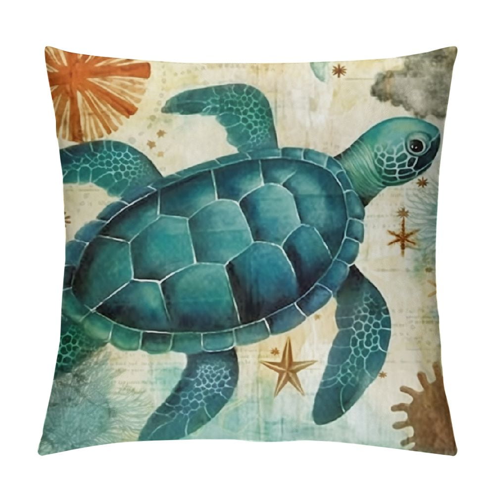 GOSMITH Ocean Theme Decorative Throw Pillow Cover, Turtle Seahorse ...