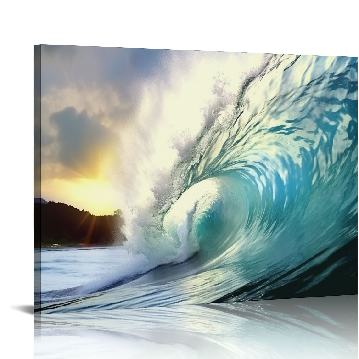 GOSMITH Ocean Wave Canvas Picture Print: Sunset Seascape Artwork Rolling Wave Wall Art for ...