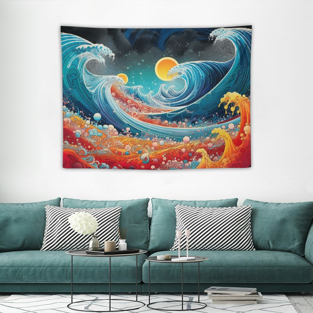 GOSMITH Ocean Wave Tapestry Wall Hanging, Colorful Sea with Sun Sunset ...