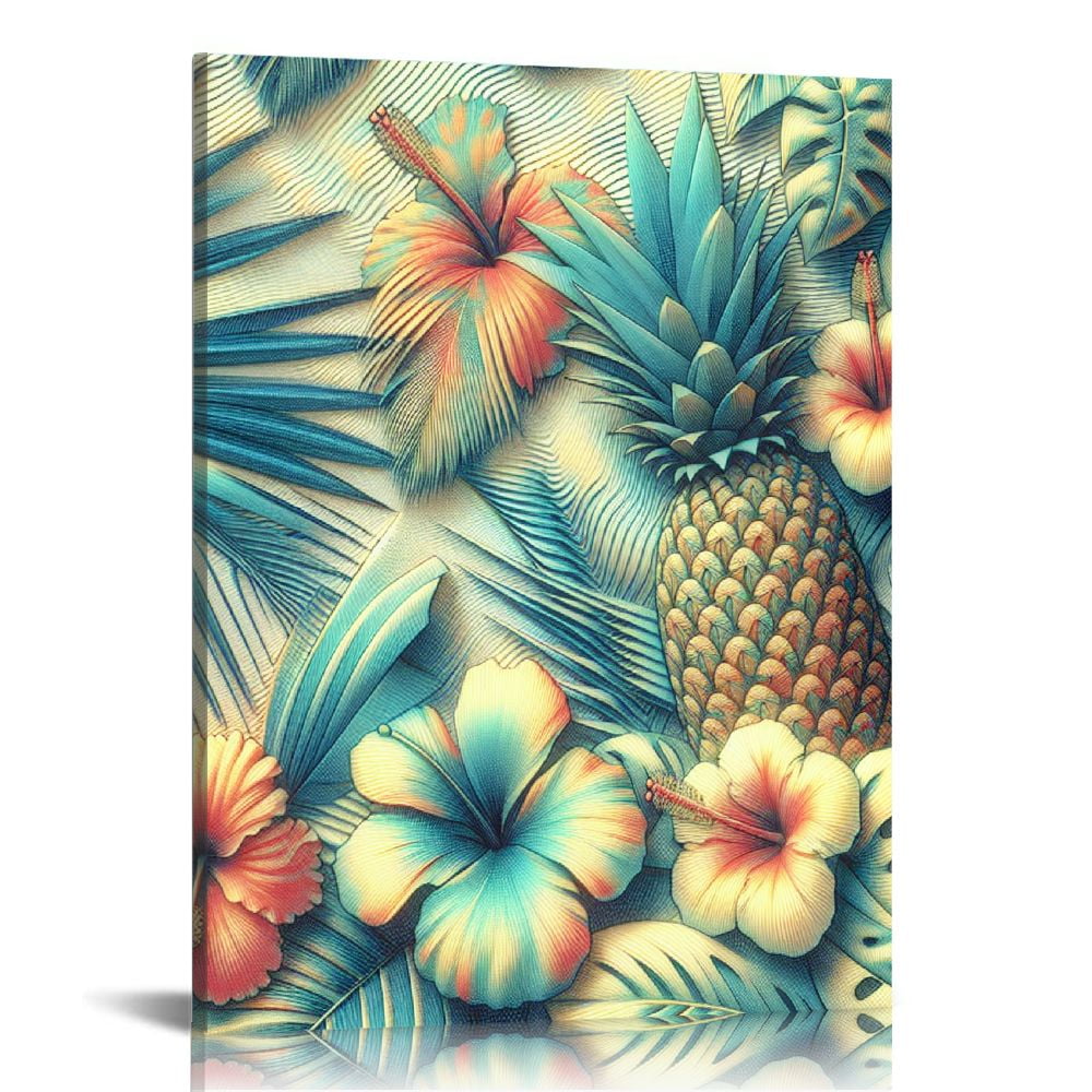 GOSMITH Orange Fruit Pineapple and Tropic Flowers in Colorful Tropical ...