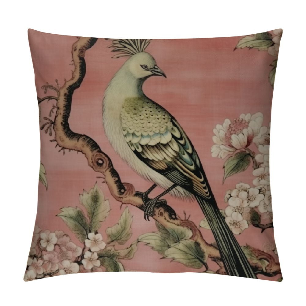 GOSMITH Oriental Chinoiserie Cushion Covers Pink Blush Chinoiserie Bird ...