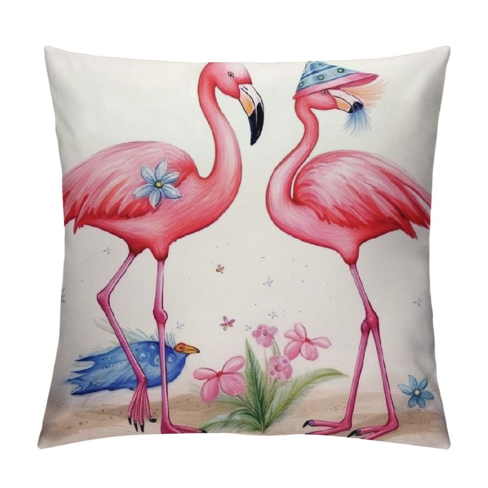 GOSMITH Pack of Outdoor Pillow Covers, Cute Cartoon Flamingo Wear Hats ...