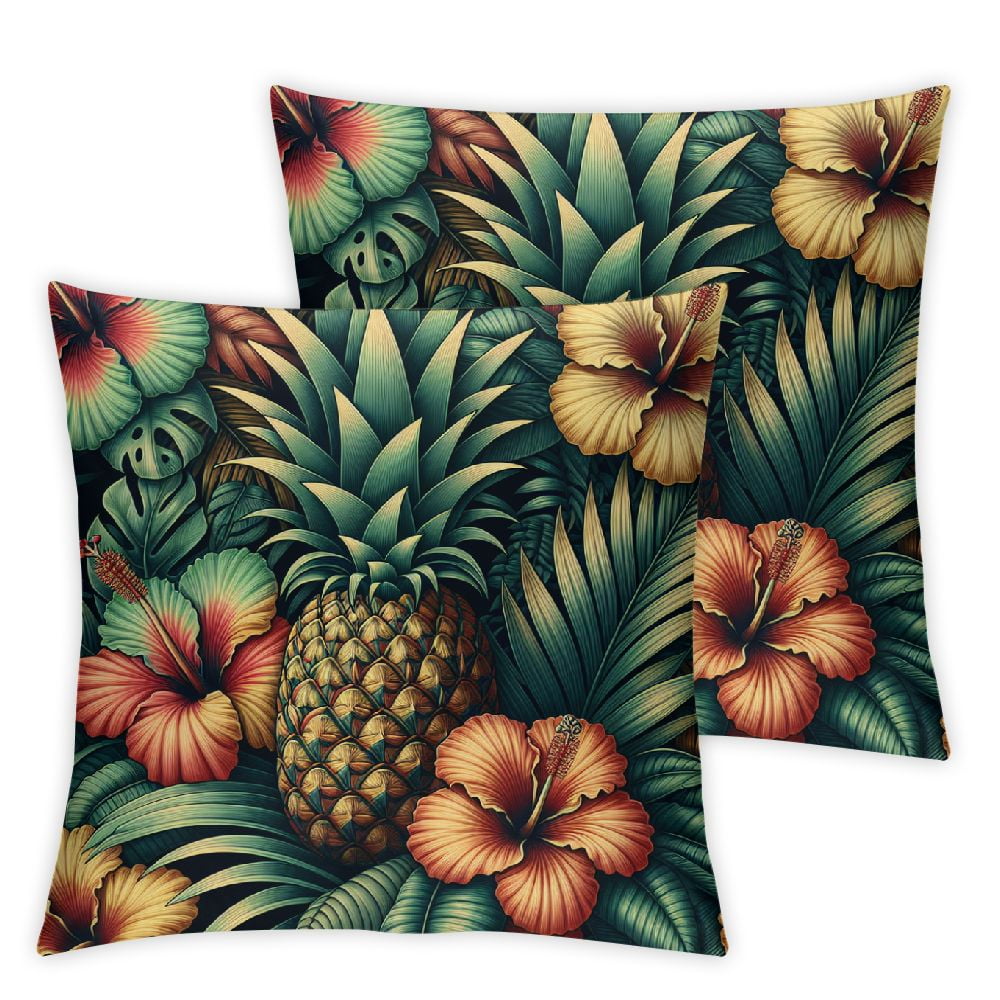 GOSMITH Palm Leaves Hibiscus Flowers Tropical Pineapples Short Plush ...