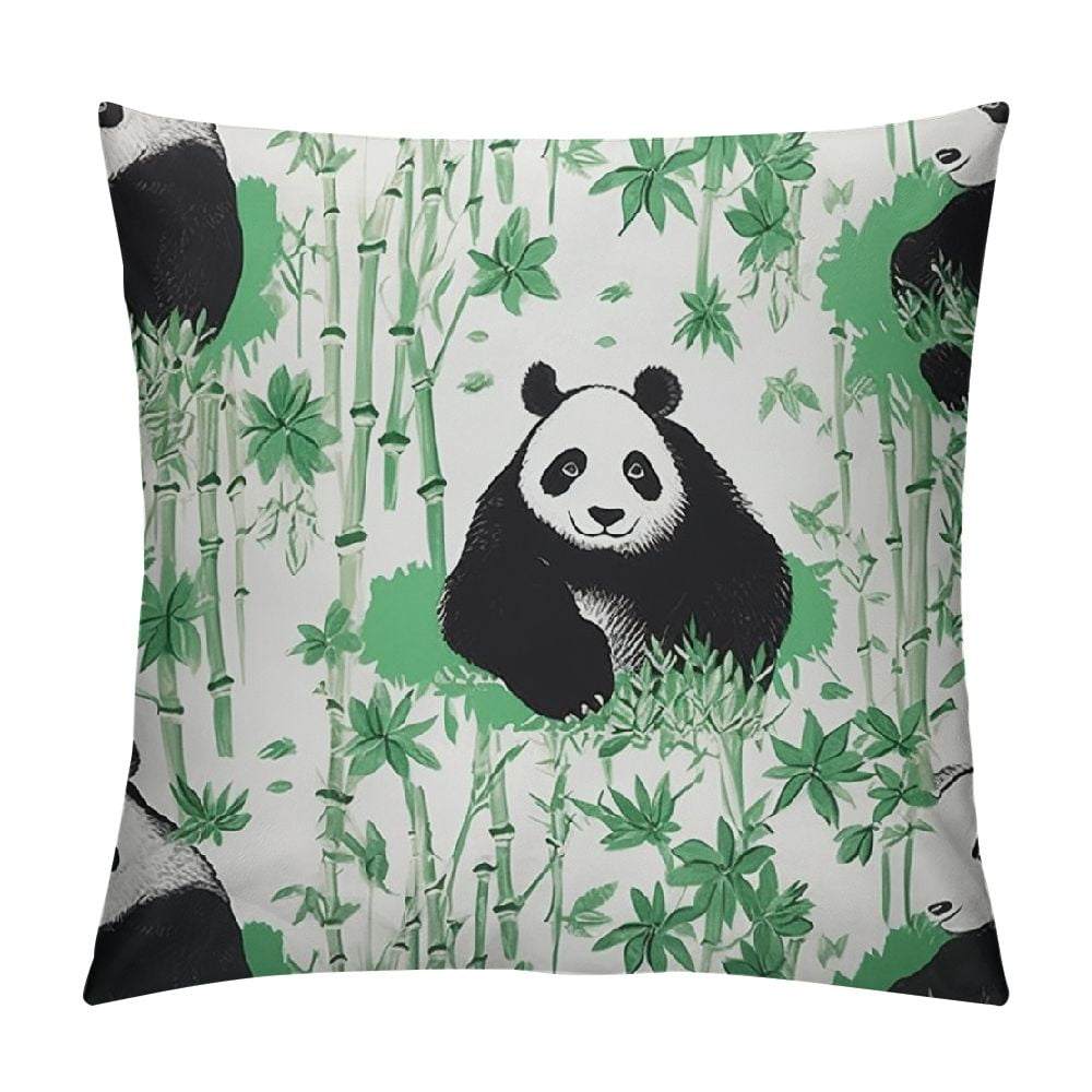 GOSMITH Panda Throw Pillow Cover, Watercolor Panda Bear Bamboo Cushion ...