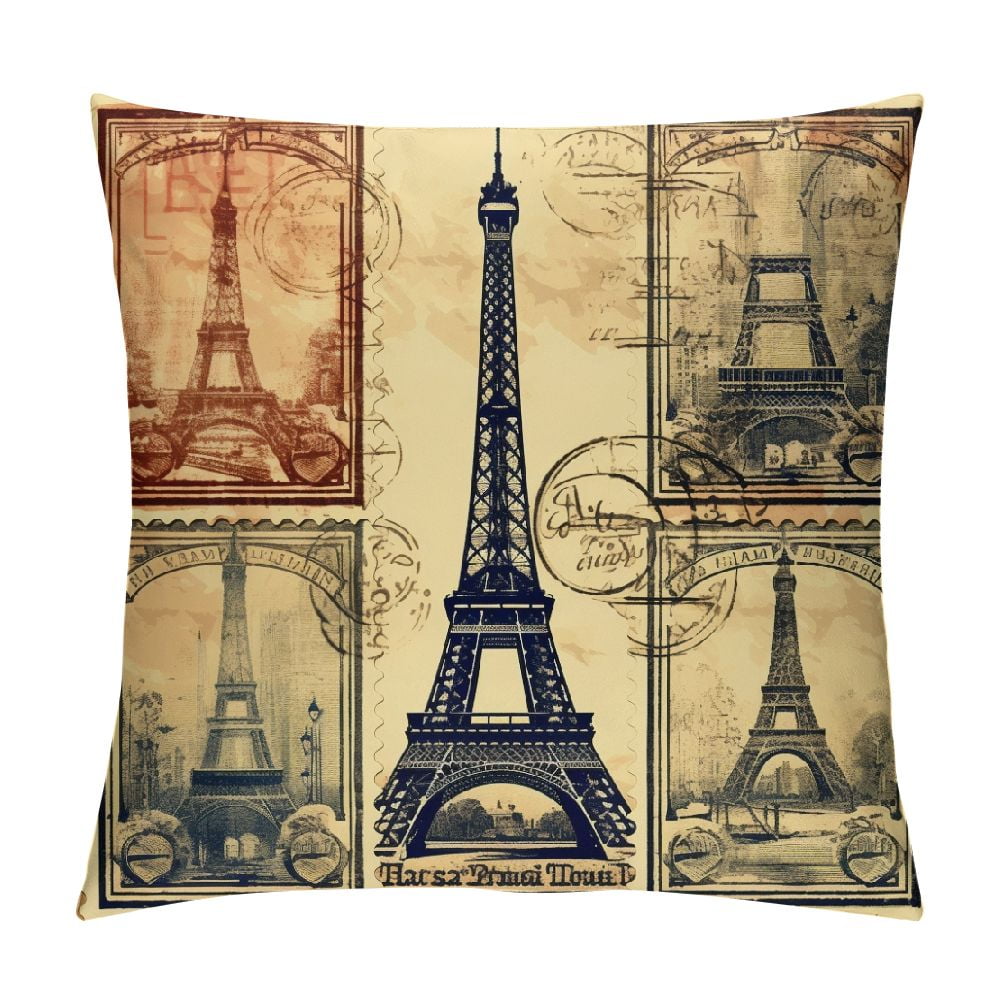 GOSMITH Paris Decor Throw Pillow Covers Black and Beige Decorative ...