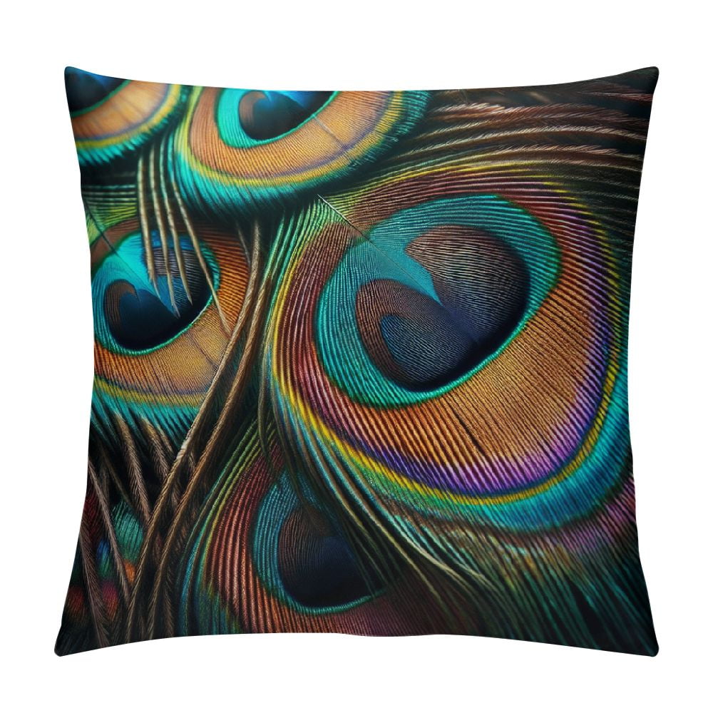 GOSMITH Peacock Feather Pillowcase,Peacock Feather Green Cushion ...