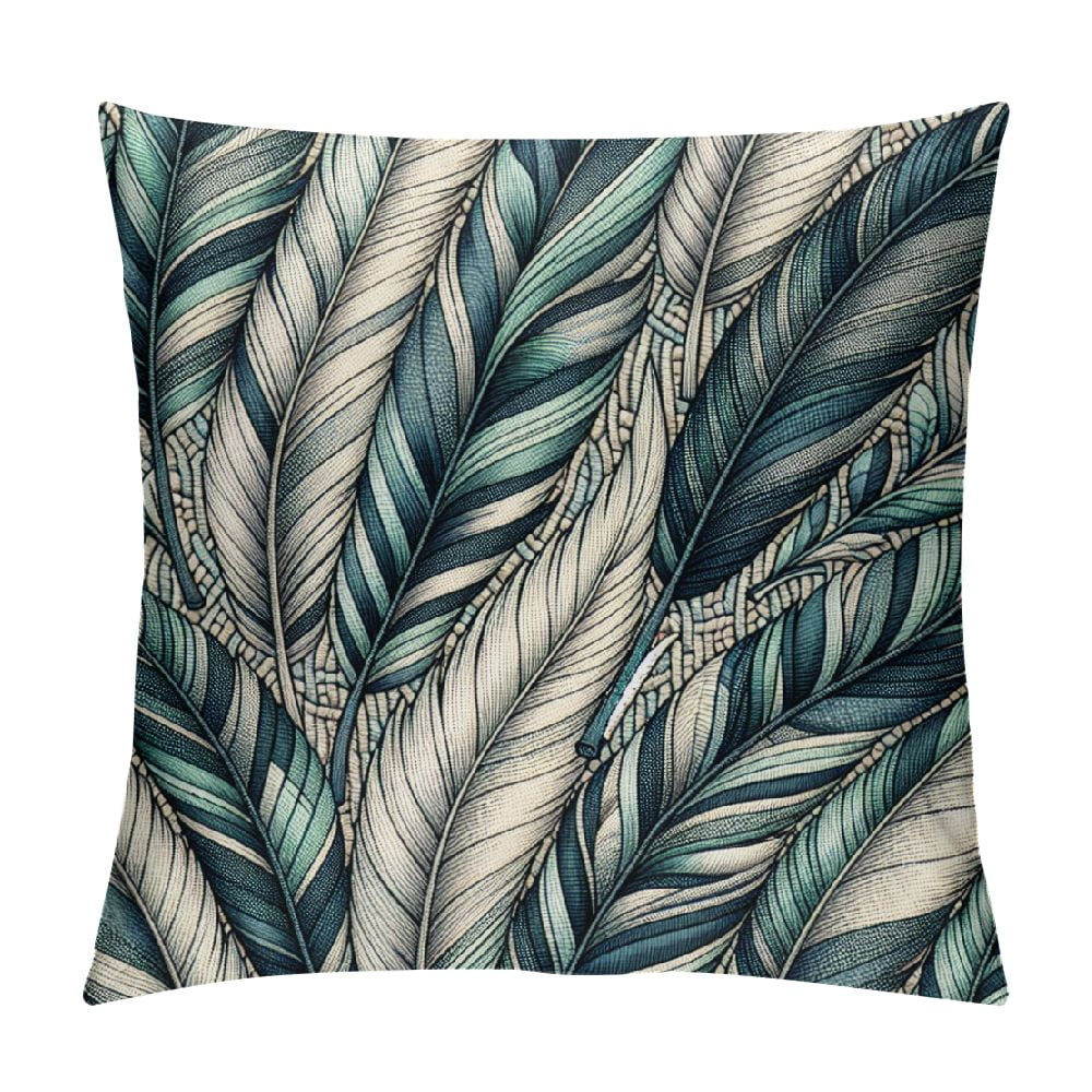 GOSMITH Peacock Feather Throw Pillow Case Cushion Cover Watercolor ...