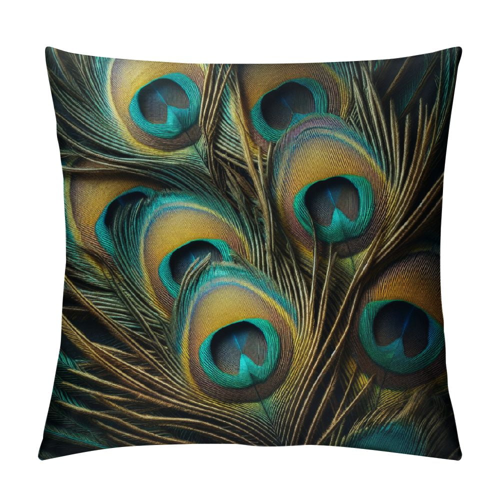 GOSMITH Peacock Feather Throw Pillow Covers Beautiful Fullcolor Feather ...