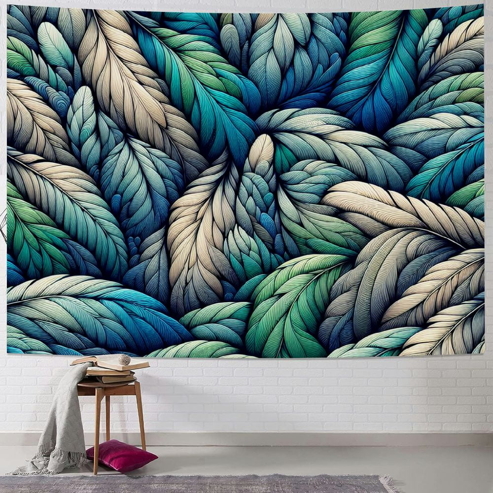 GOSMITH Peacock Feather Watercolor Gradient Blue Tapestry for Bedroom ...