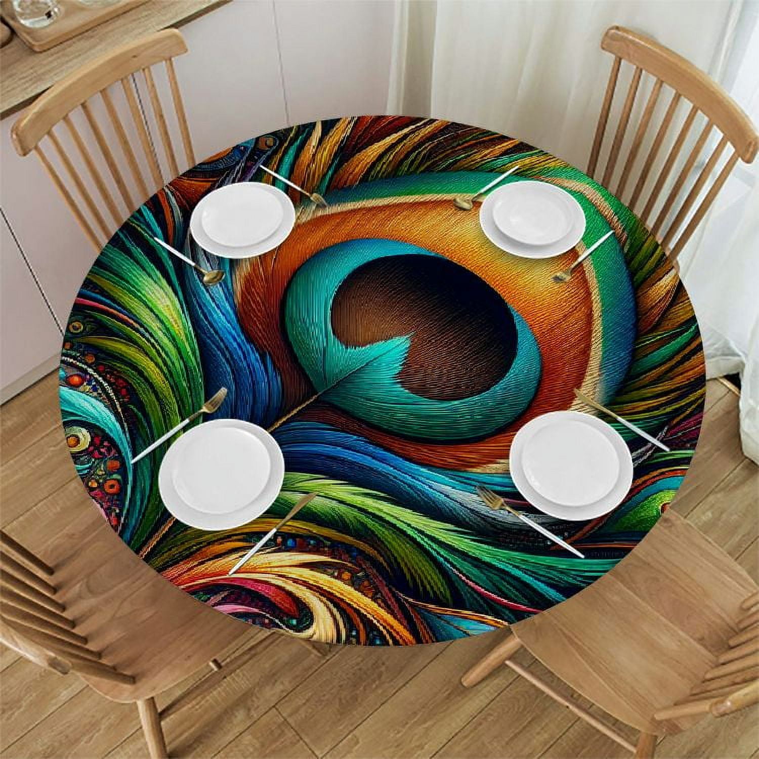 GOSMITH Peacock Gift Round Tablecloth, 100% Polyester, Water Resistant ...