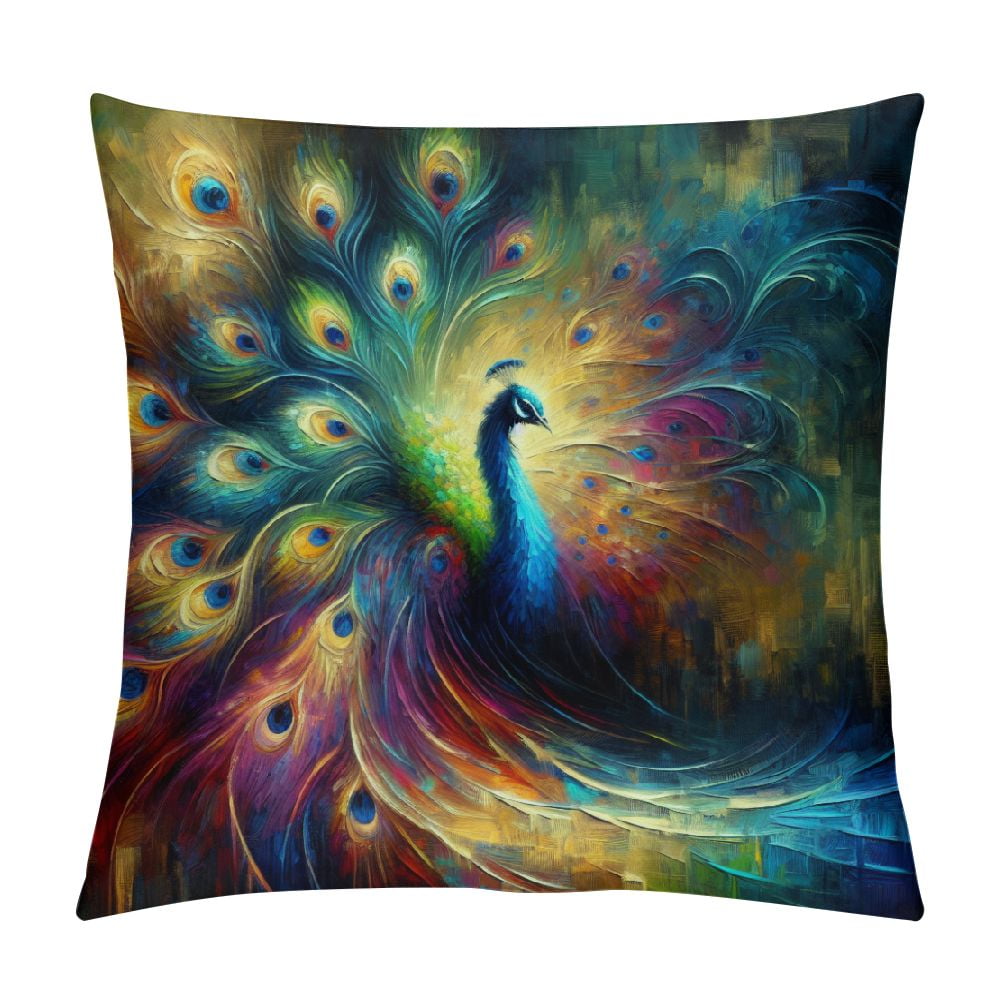GOSMITH Peacock Throw Pillow Cover Feather Elegant Oil Animal Beautiful ...