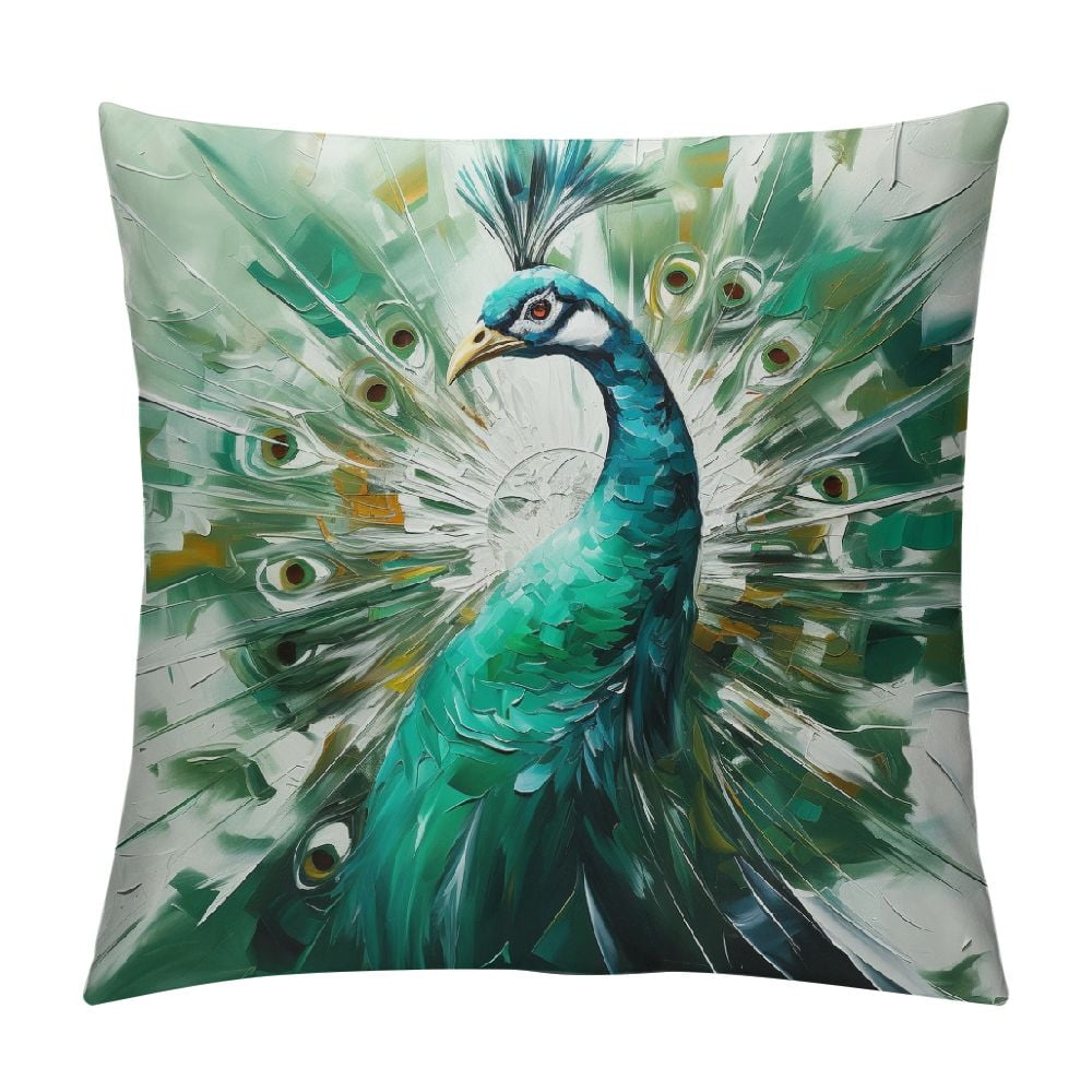 GOSMITH Peacock Throw Pillow Cover Feather Elegant Oil Animal Beautiful ...