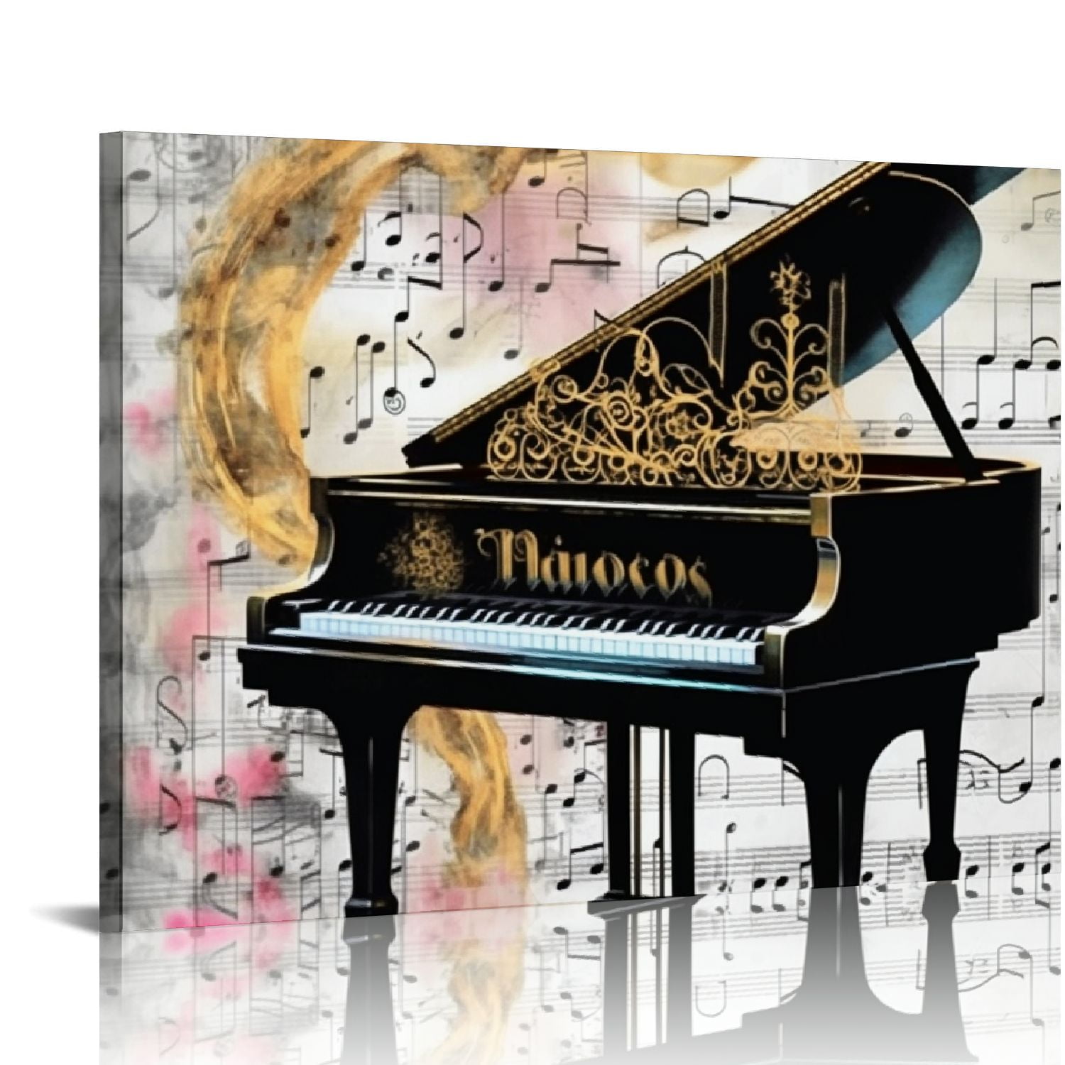GOSMITH Piano Wall Art Canvas Gold Musical Notes Painting Picture Music ...