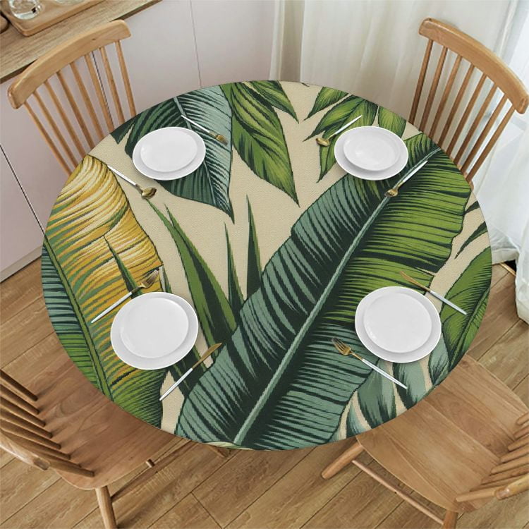 GOSMITH Picnic Dining Kitchen Farmhouse Round Tablecloth Tropical Palm ...