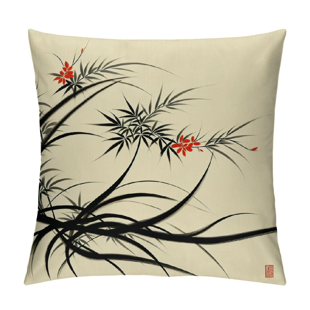 Leisuo Pillow Cover Black Ink Painting Flower Brush Colorful Bush ...