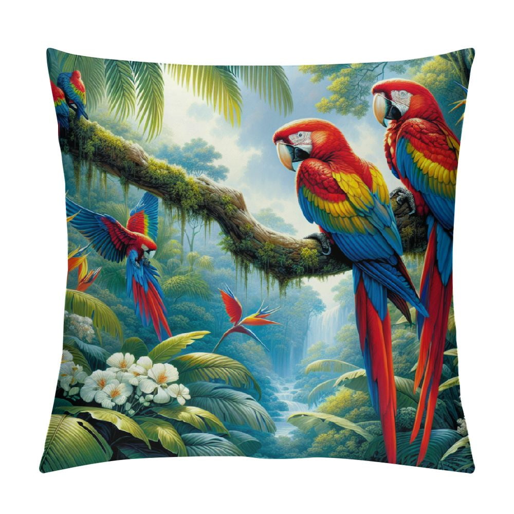 Gosmith Pillow Cover Parrots Sea Beach Hawaiian Palm Tree Banana Leaf