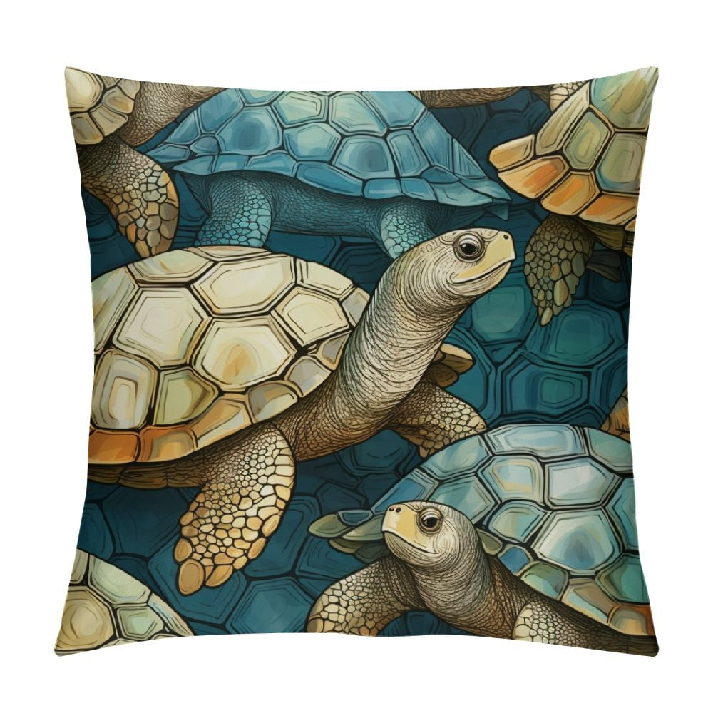 GOSMITH Pillow Cover Sea Turtles on A White Background Agate Golden ...