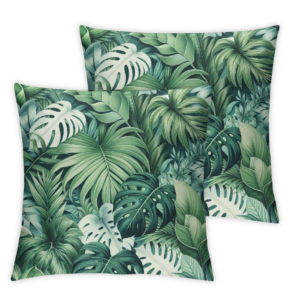 GOSMITH Pillow Covers Palm Leaf Green Tropical Leaves Decorative 2-Pack ...