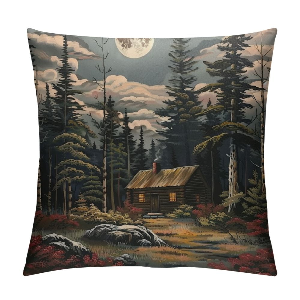 Leisuo Pillowcase Cabin Pine Tree Forest Decorative Pillow Cover Blue ...