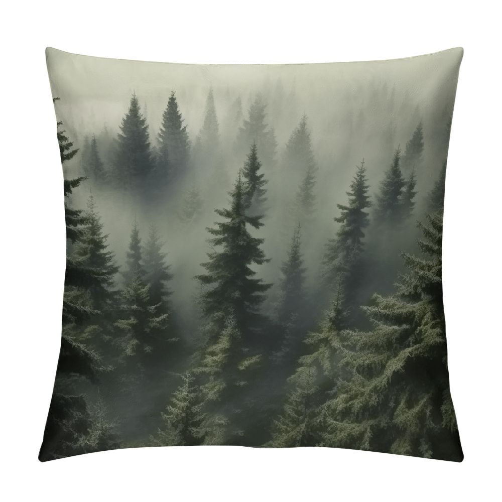 GOSMITH Pillowcase Nature Pine Trees Scenic Foggy Mountain Decorative ...