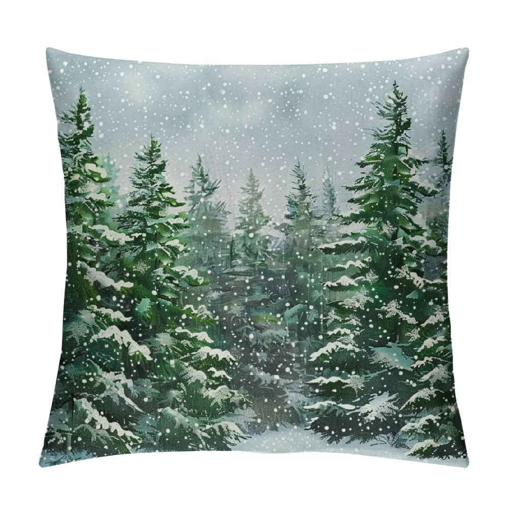 Leisuo Pine Tree Winter Lumbar Pillow Covers Snow Green Forest ...