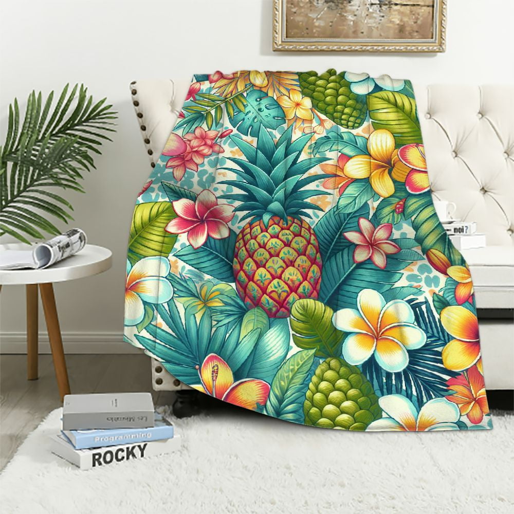 GOSMITH Pineapple Tropical Palm Leaves and Flowers Soft Plush Blankets ...