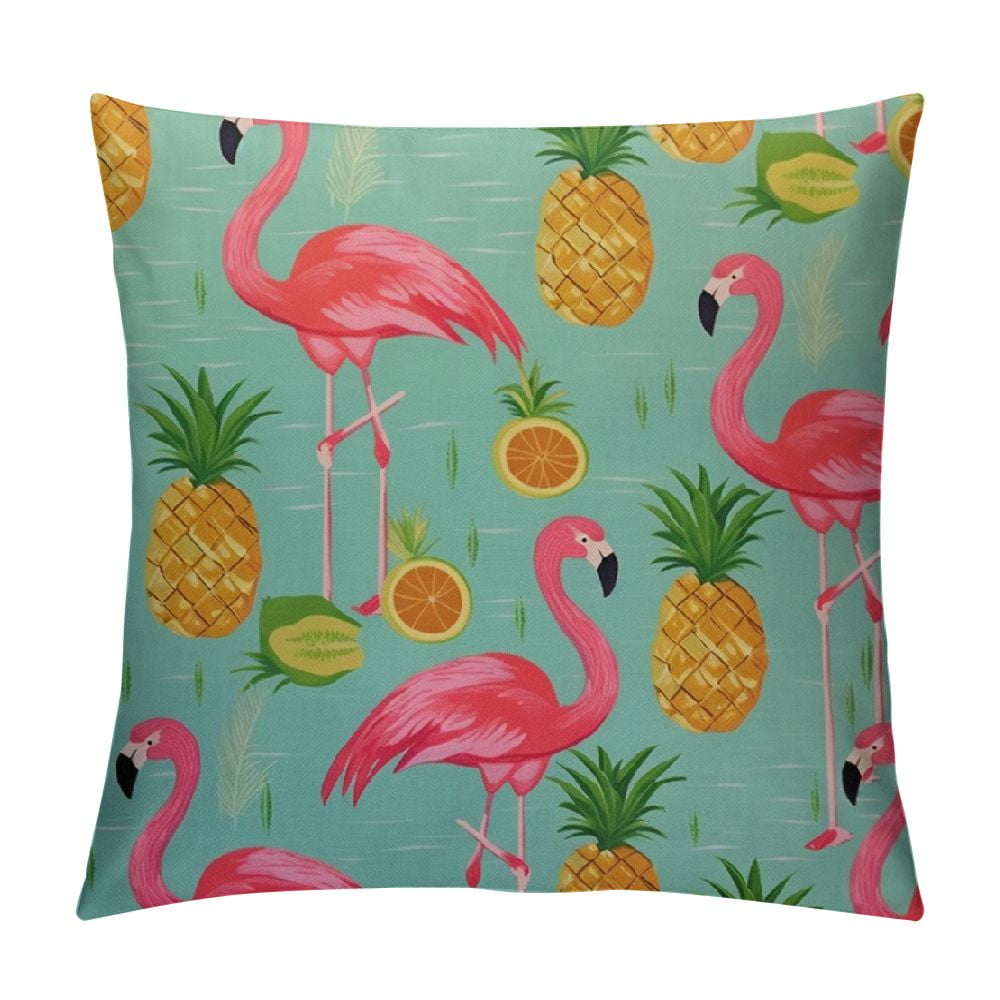 GOSMITH Pink Flamingo Pillow Cover Pineapples and Exotic Leaves Theme ...