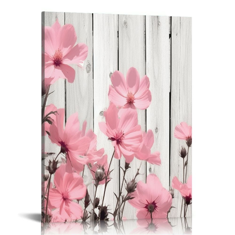 GOSMITH Pink Floral Canvas Wall Art Funny Country Pink and Grey Flower ...