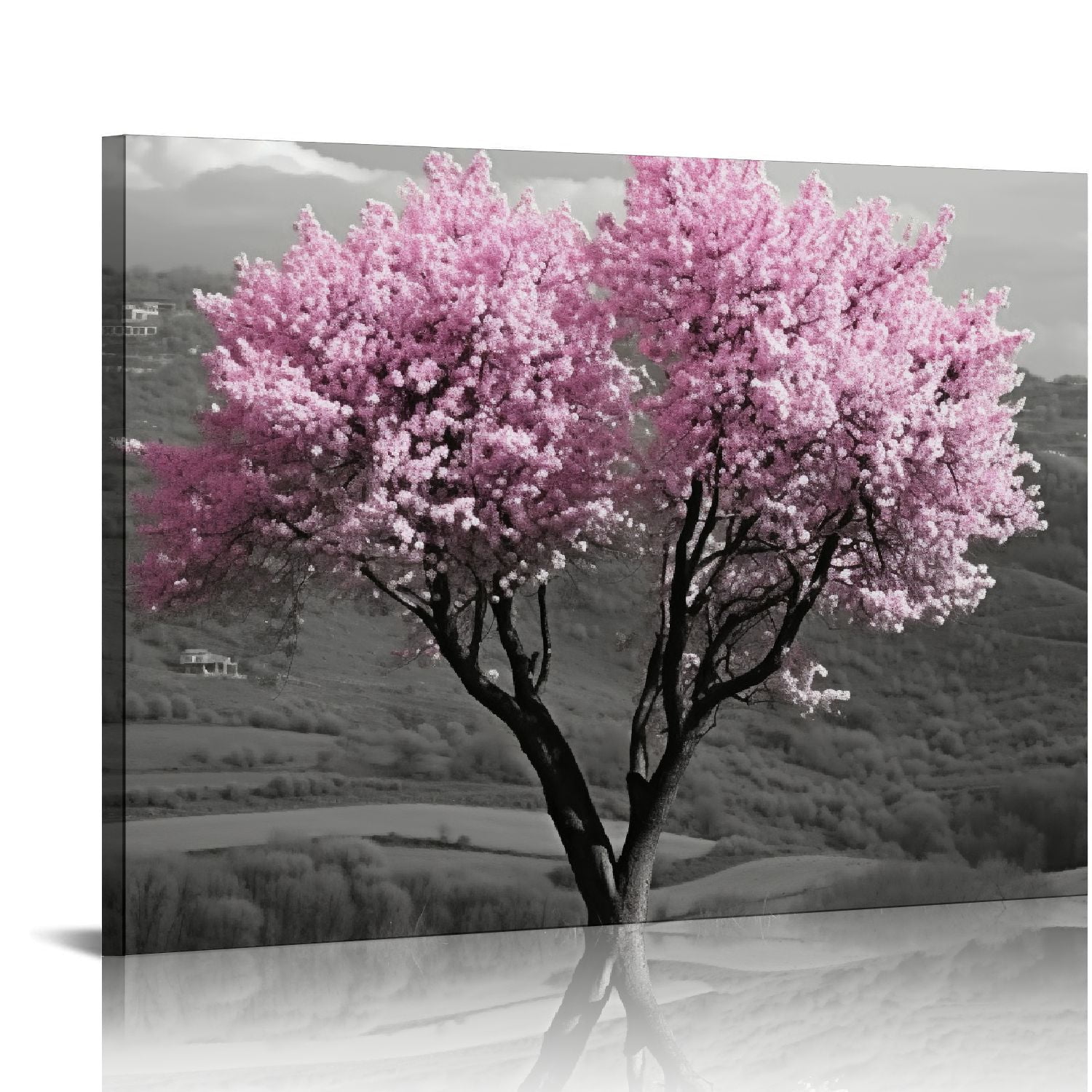 GOSMITH Pink Tree Canvas Wall Art Cherry Blossom Tree Wall Art Black ...