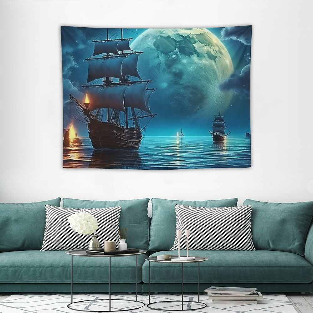 GOSMITH Pirate Boat Tapestry Navigation Decor, Two Sailing Ships and ...