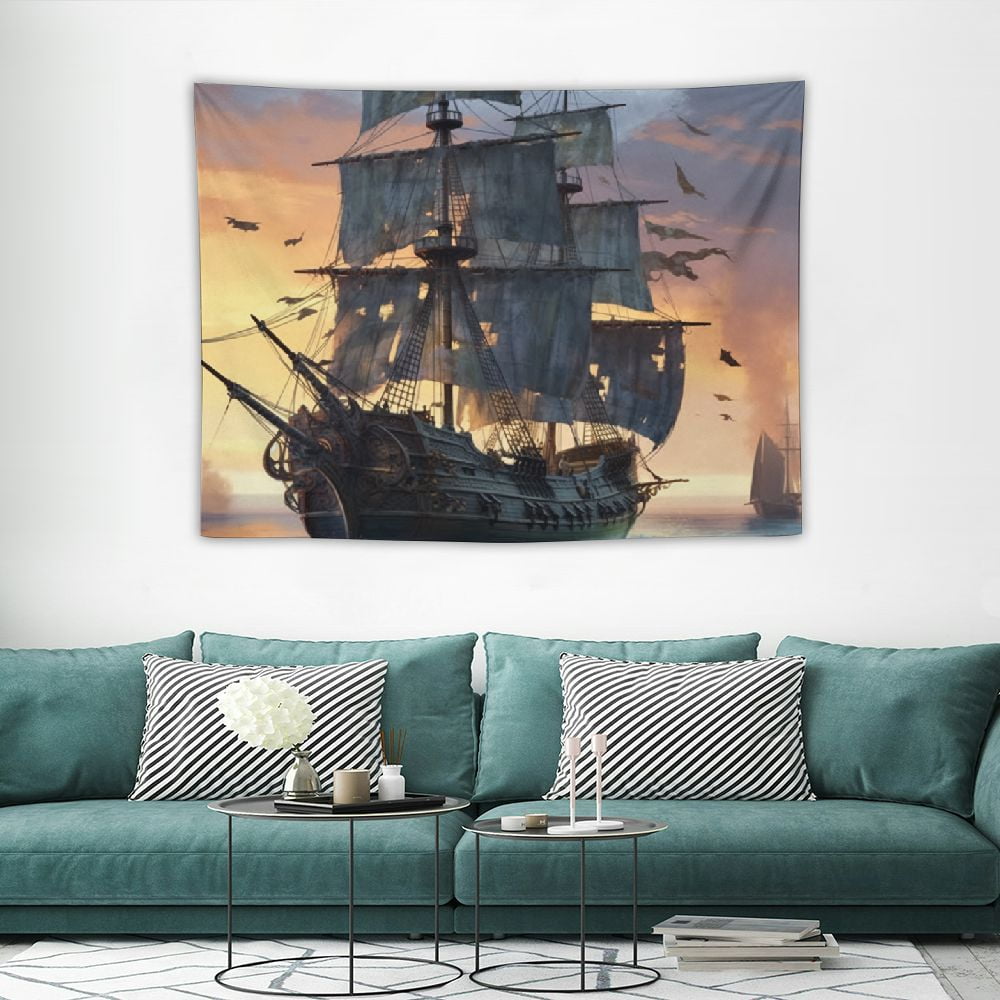 GOSMITH Pirate Ship Tapestry Wall Hanging Water Tapestry For Bedroom ...