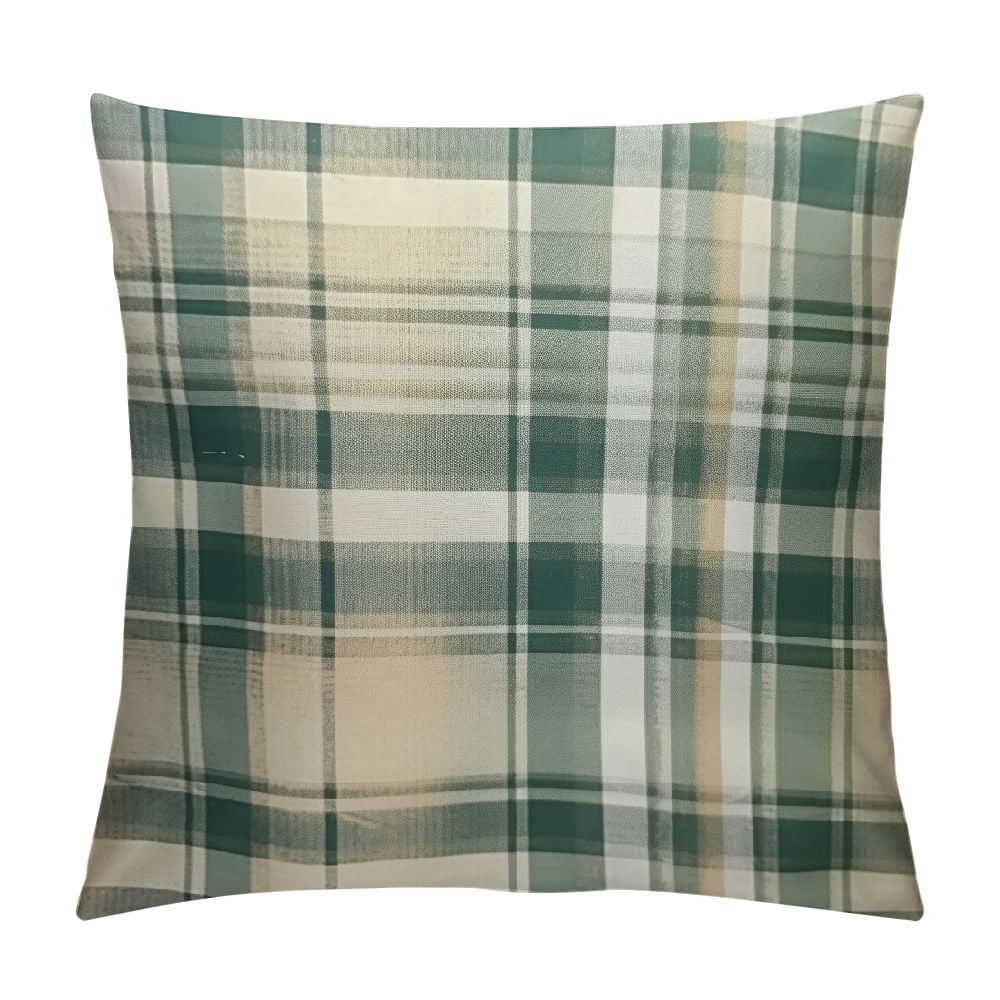 Leisuo Plaid Check Throw Pillow Cover, Scottish in Beige White Teal ...
