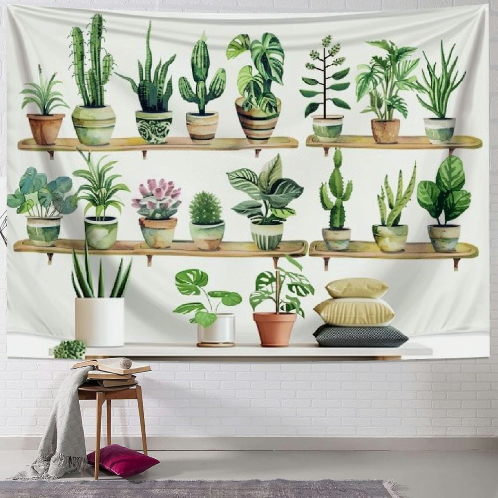GOSMITH Plant Potted Tapestry Succulent Cactus Botanical on Wooden ...