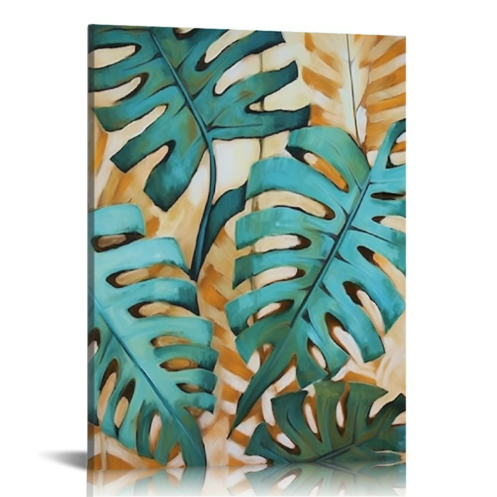 GOSMITH Plant Wall Art Simple Tropical Teal and Blue Leaves Wall Decor ...