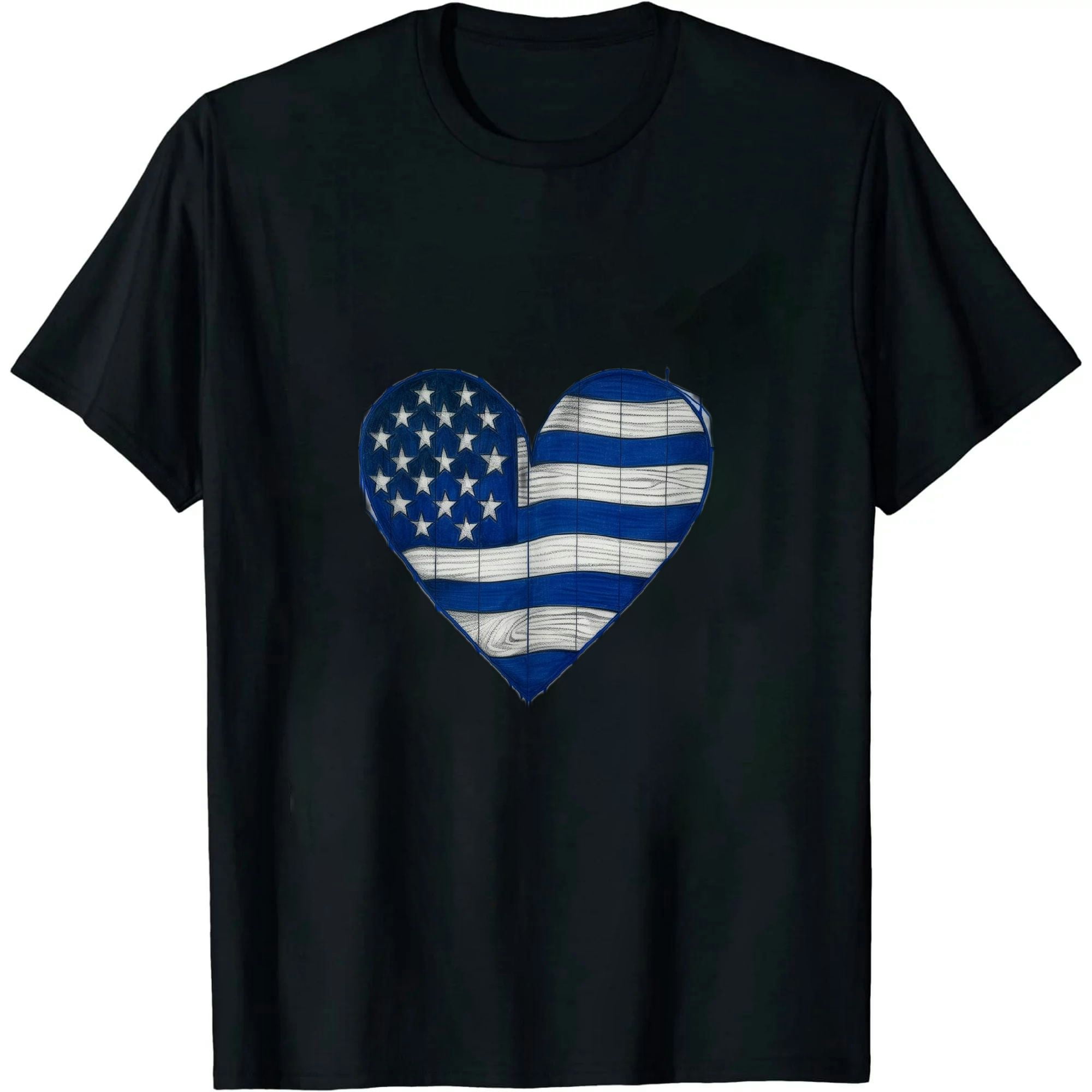 GOSMITH Police Officer Heartbeat EKG Pulse Thin Blue Line Heart Flag T ...