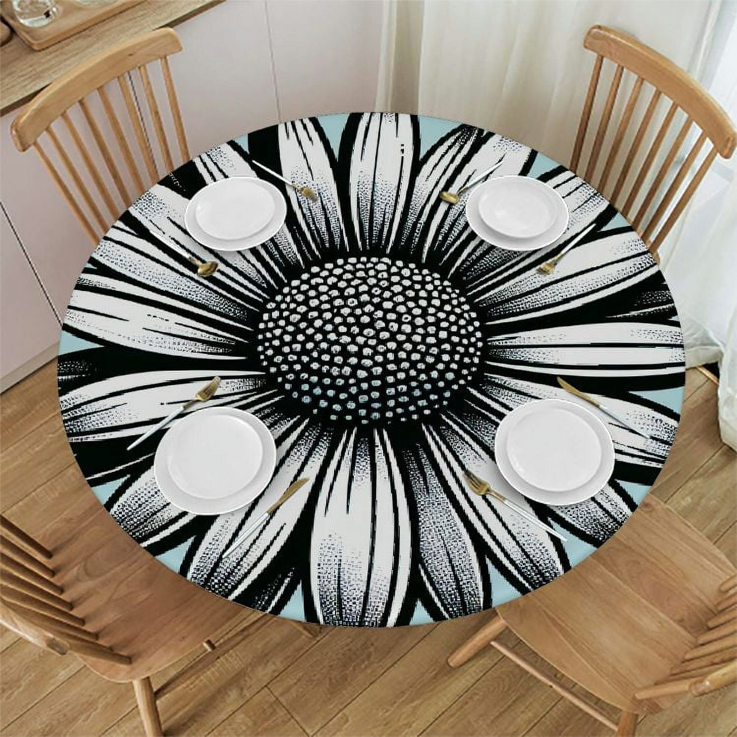 GOSMITH Print Sunflower Dahlia Decorative Waterproof Round Tablecloth ...
