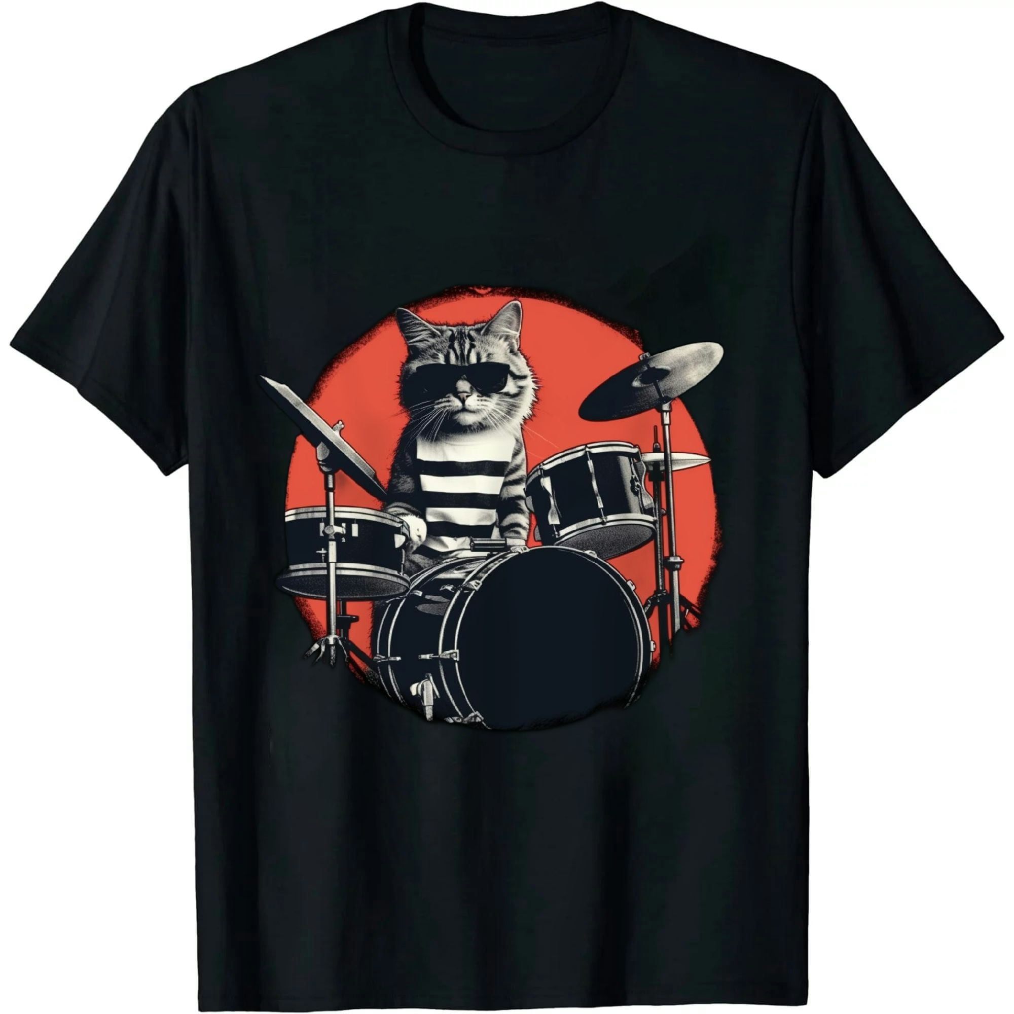 GOSMITH Punk Rockstar Kitten Kitty Cat Playing Drums I Drumming Cat T ...