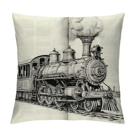 GOSMITH (RB) Vintage Drawing Train Locomotive Throw Pillow Case, Train ...