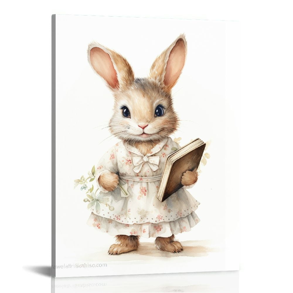 GOSMITH Rabbit Canvas Wall Art Cute Animal Artwork Nursery Bunny ...