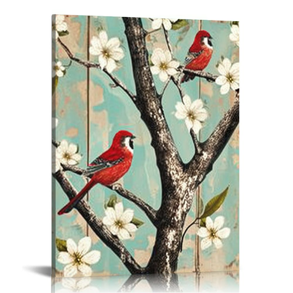 GOSMITH Red Bird Canvas Wall Art Cardinal Birds on Tree Branch with ...