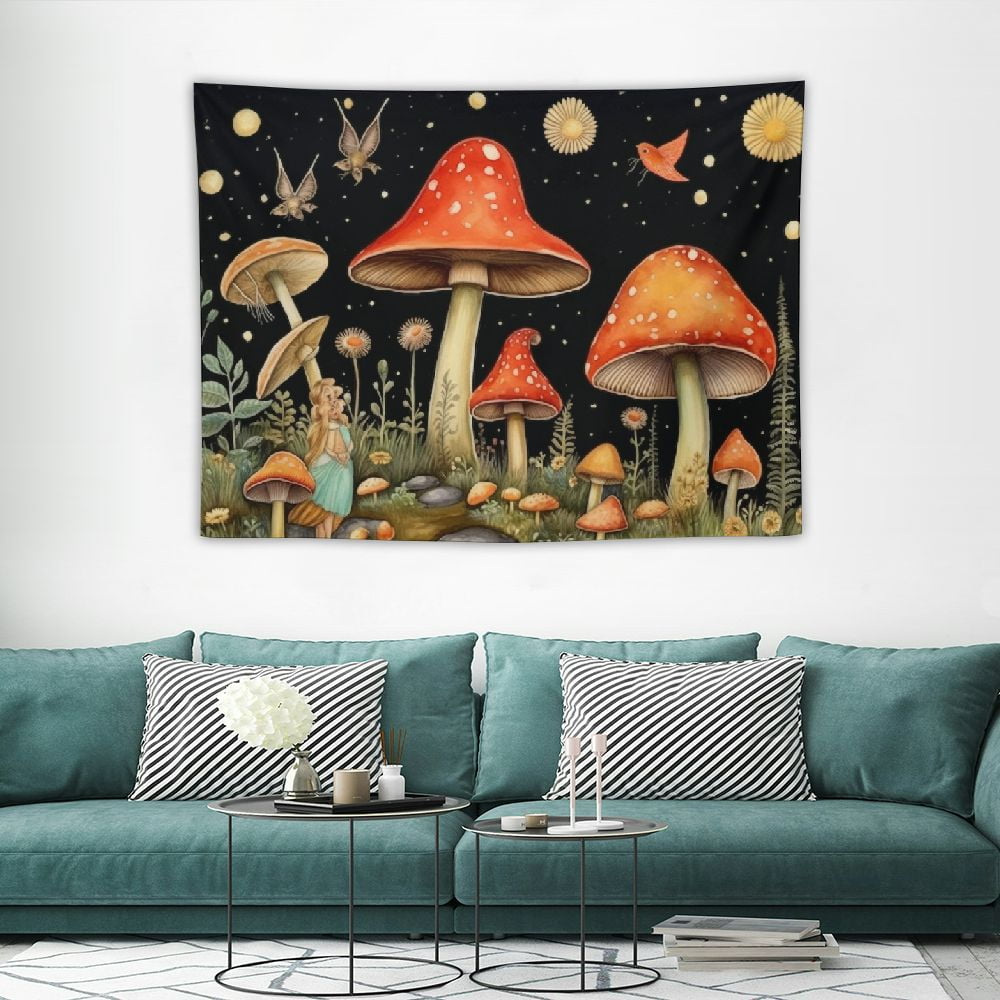 GOSMITH Red Mushroom Tapestry Moon Star Tapestries for Bedroom ...