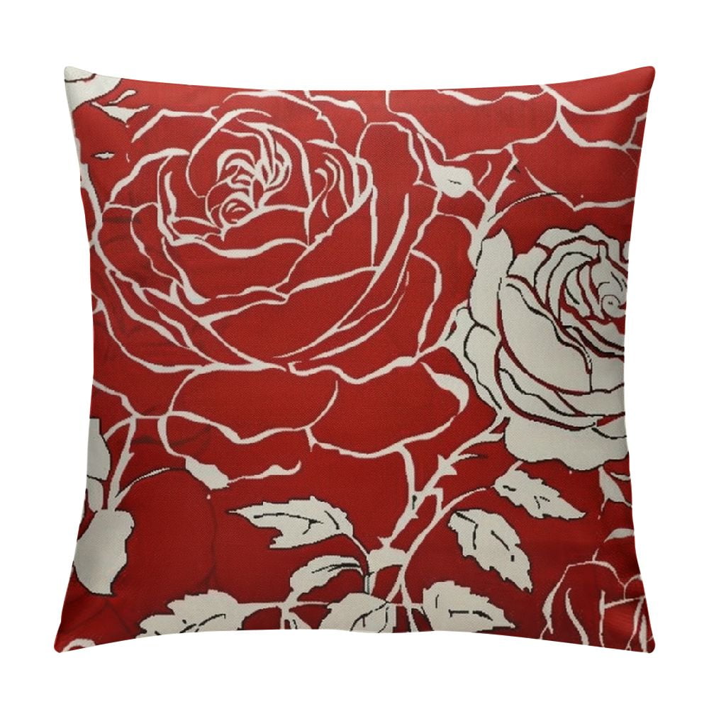 Leisuo Red Rose Pillow Cover, Romantic Art Line Drawing Flower Petals ...