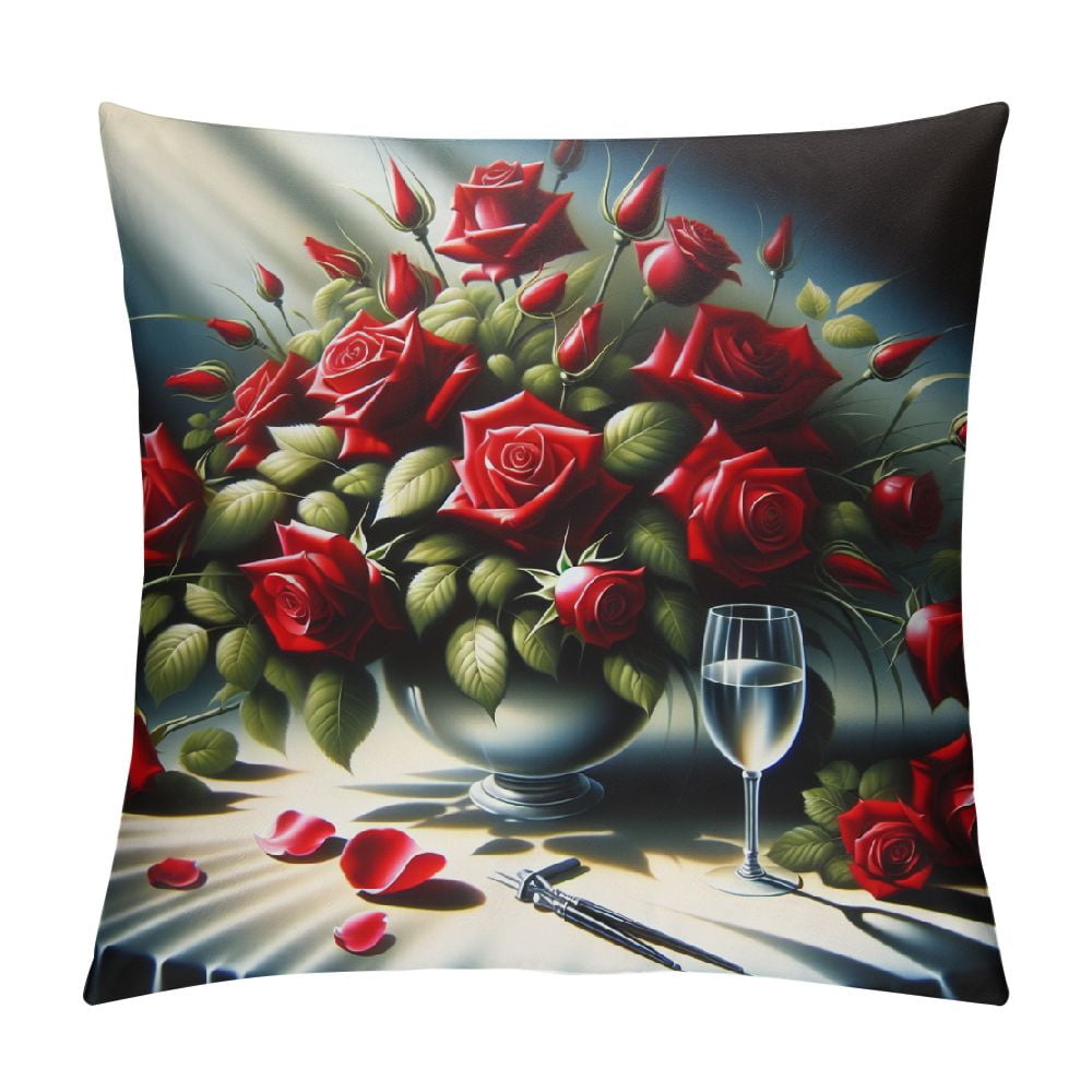 GOSMITH Red Rose Pillow Covers Throw Pillow Covers Rose Decorative ...