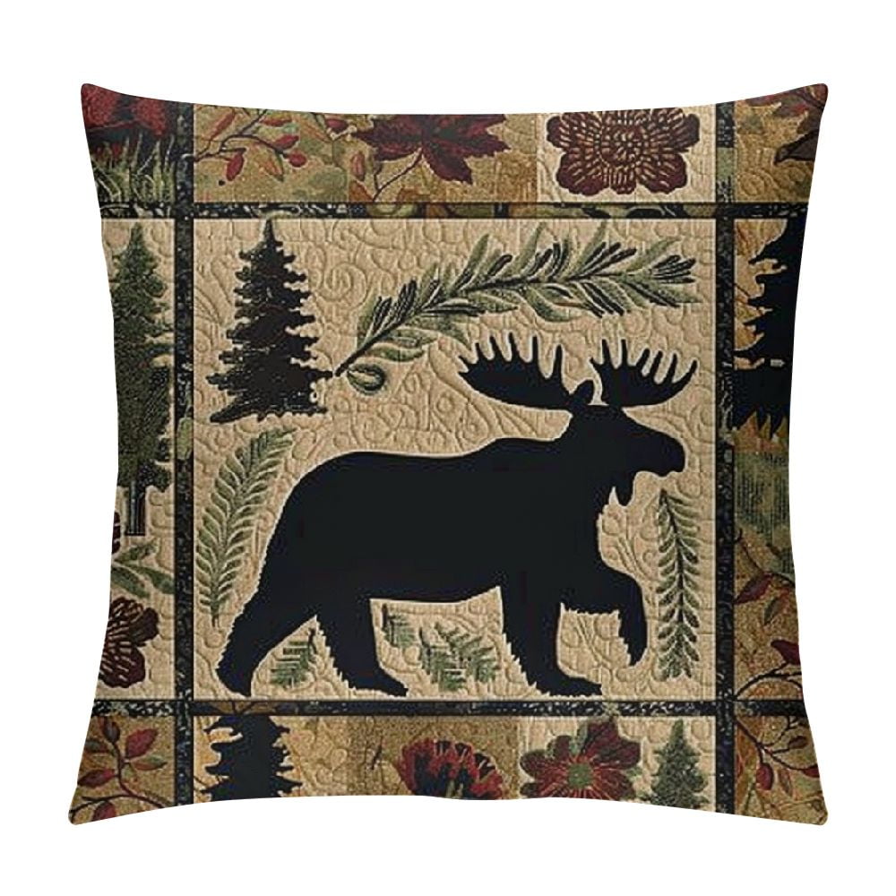 GOSMITH Retro Brown Deer Bear Paw Prints House Cabin Forest Pine Nut ...
